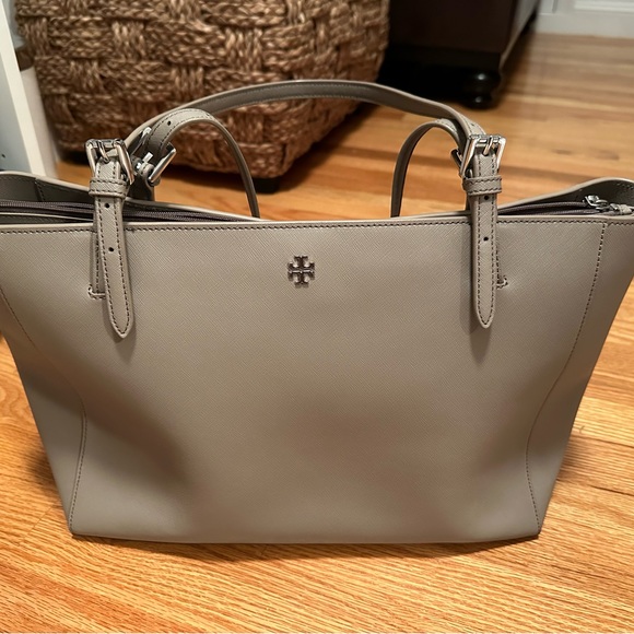 Tory Burch | Bags | Tory Burch Gray Leather Laptop Tote Bag | Poshmark